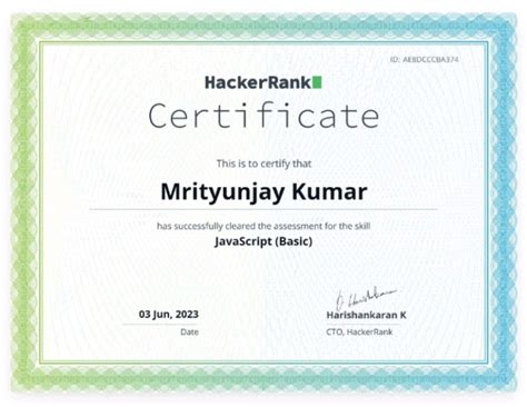 Javascript Practice Hackerrank Free Certificate Mrityunjay Kumar