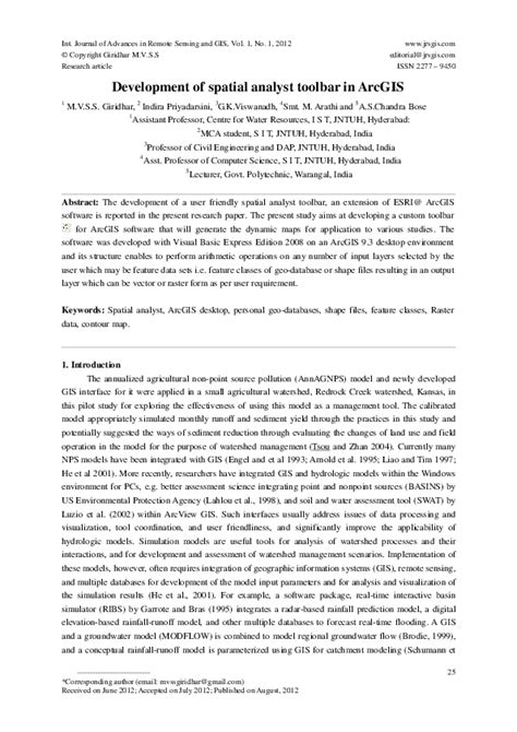 Pdf Development Of Spatial Analyst Toolbar In Arc Gis