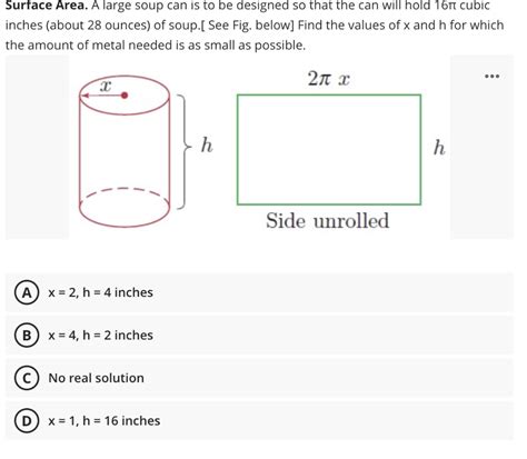 solved surface area a large soup can is to be designed so