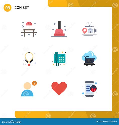 Set Of 9 Commercial Flat Colors Pack For Contact Jewelry Iot Fashion Things Stock Vector