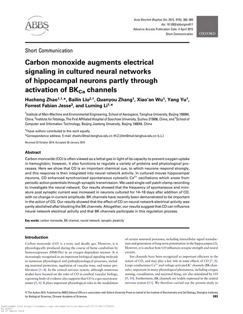 Pdf Carbon Monoxide Augments Electrical Signaling In Cultured Neural