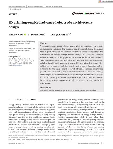 Pdf 3d Printing‐enabled Advanced Electrode Architecture Design