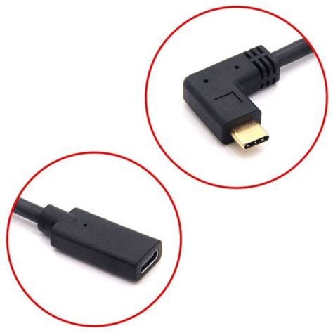 Right Left Right Angle USB C Male To USB C Female Extension Cable