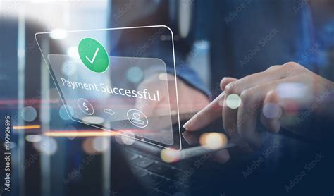 Woman Using Mobile Phone Online Payment Banking And Online Shopping Via Banking Mobile App E