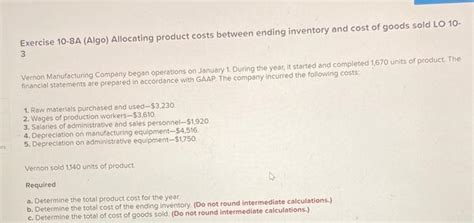 Solved Exercise A Algo Allocating Product Costs Chegg