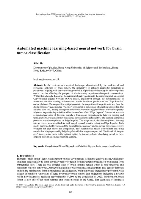 pdf automated machine learning based neural network for brain tumor