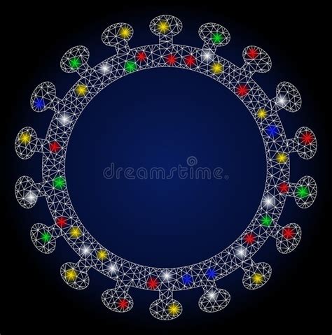 glossy mesh wire frame virus shell with color flare spots stock