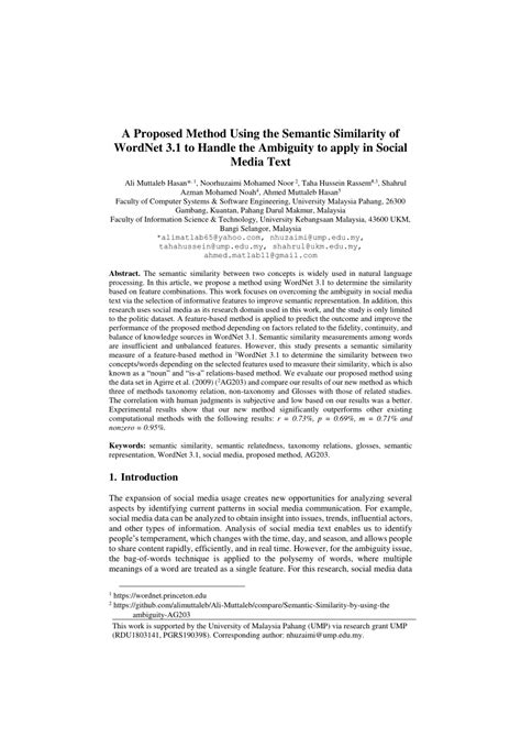 Pdf A Proposed Method Using The Semantic Similarity Of Wordnet 31 To