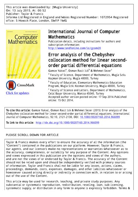 Pdf Error Analysis Of The Chebyshev Collocation Method For Linear