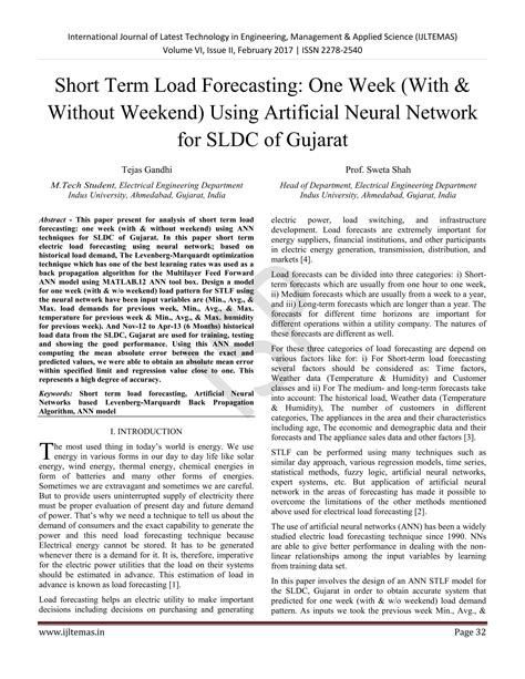 short term load forecasting one week with and without weekend using