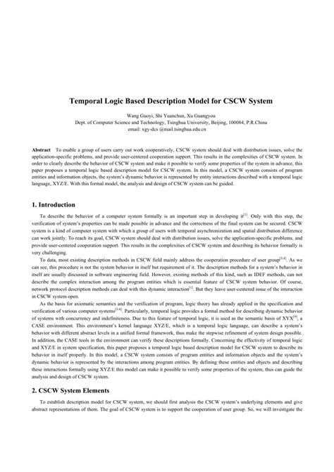 Pdf Temporal Logic Based Description Model For Cscw System