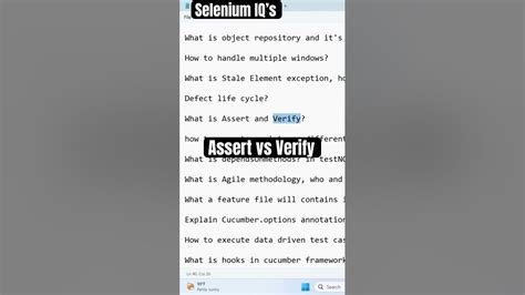 Assert Vs Verify Shorts Ytshorts Selenium Seleniumtekautomation Youtube