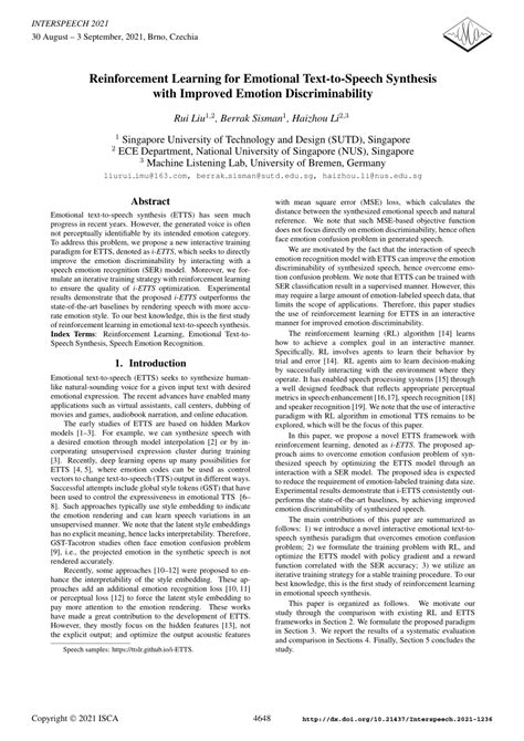 Pdf Reinforcement Learning For Emotional Text To Speech Synthesis