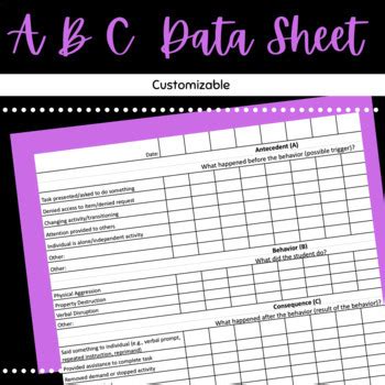 Behavior Data Collection ABC Data Customizable Google Sheet TPT