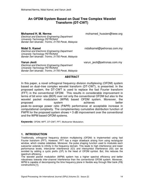 Ofdm System Based On Dual Tree Complex Wavelet Transform Dt Cwt