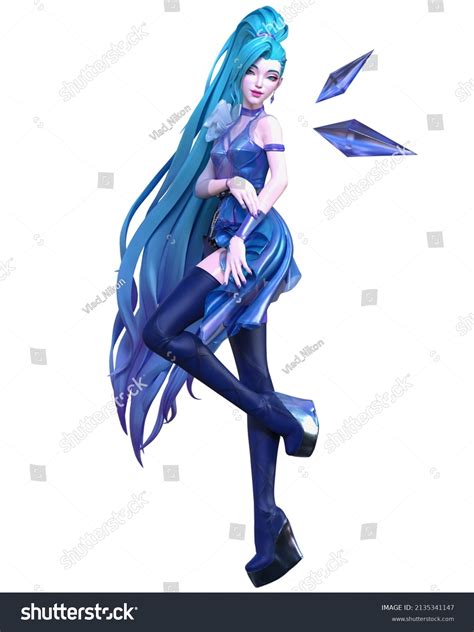 D Sexy Anime Womanlong Blue Hairfuturistic Stock Illustration Shutterstock