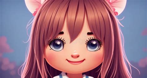 A Cartoon Girl With Pink Hair And Blue Eyes Wearing A White Shirt And