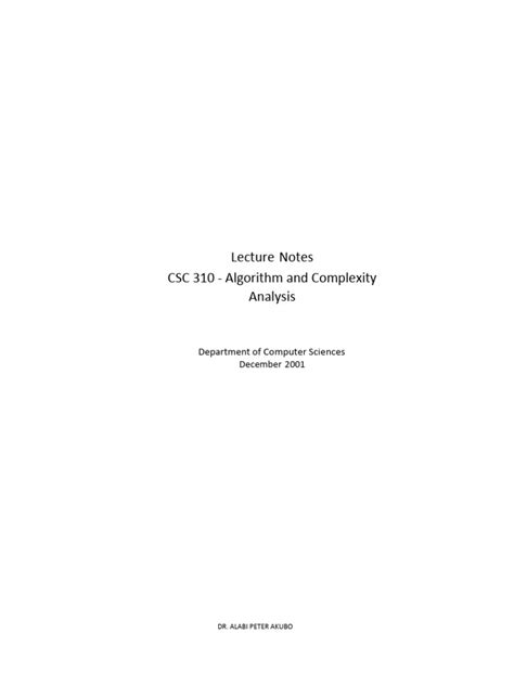 Lecture Notes On Csc 310 Pdf Time Complexity Theoretical Computer