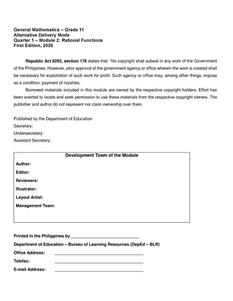Gen Math G 11 Q1 Mod2 Rational Functions V1 General Mathematics Grade 11 Alternative