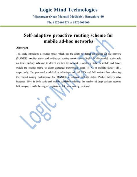 Self Adaptive Proactive Routing Scheme For Mobile Ad Hoc Networks Pdf