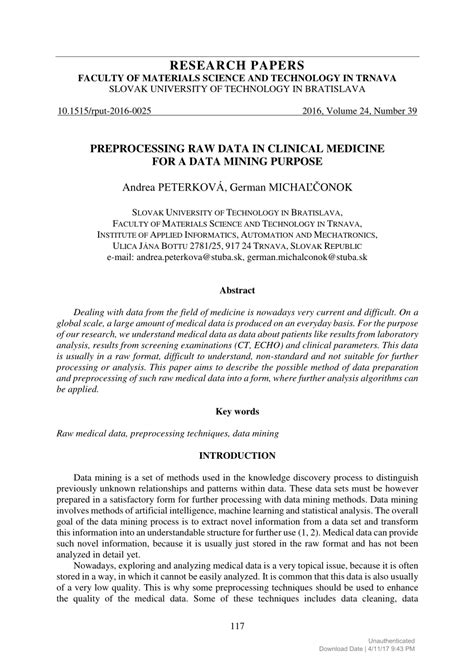 Pdf Preprocessing Raw Data In Clinical Medicine For A Data Mining Purpose