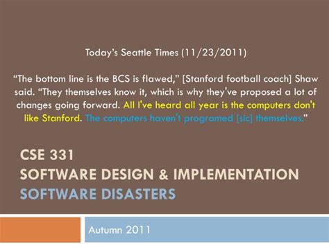 ppt cse 331 software design and implementation software disasters