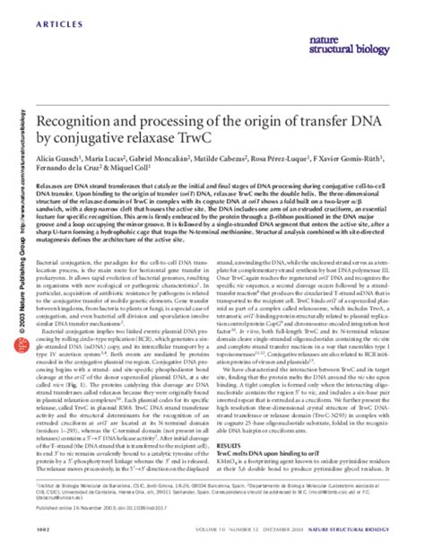 pdf recognition and processing of the origin of transfer dna by