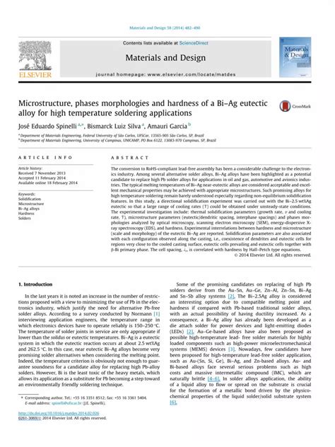 Pdf Microstructure Phases Morphologies And Hardness Of A Bi Ag
