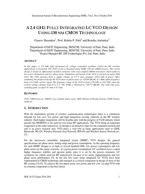 A 2 4 Ghz Fully Integrated Lc Vco Design Using 130 Nm Cmos Technology Pdf Mosfet Capacitor