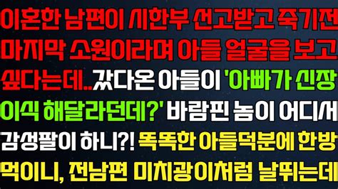 반전 신청사연 이혼한 남편이 입원하고 소원이 있다며 아들 얼굴을 보고 싶다는데 갔다온 아들의 한마디에대갚음 하는데라디오드라마사연실화사연의 품격썰 Youtube