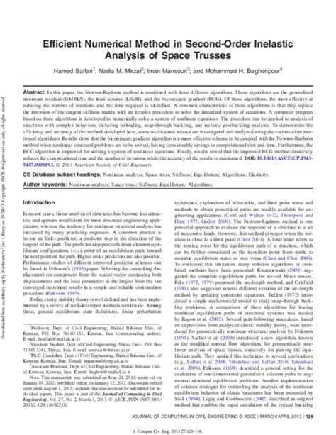 pdf efficient numerical method in second order inelastic analysis of
