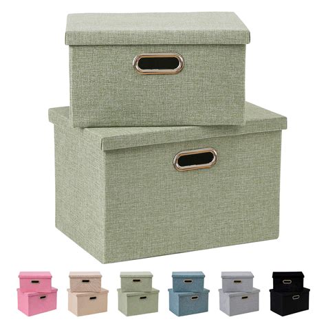 Enzk And Unity Foldable Lidded Storage Bins Cube Linen Fabric