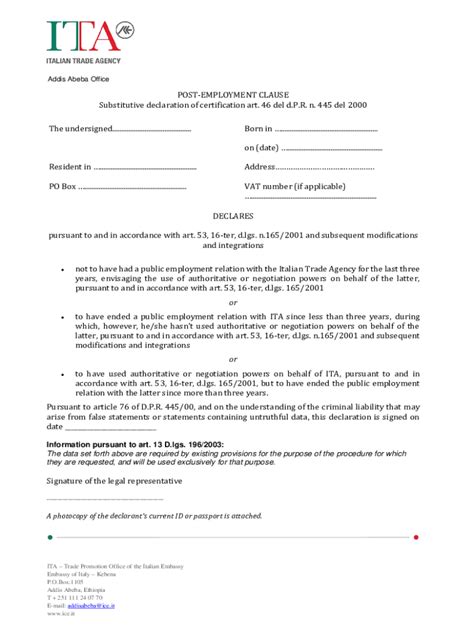 Fillable Online Substitute Declarationaffidavit Fax Email Print