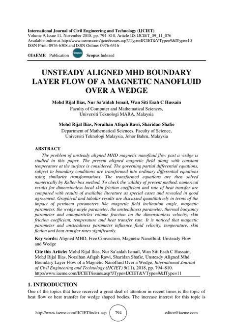 Pdf Unsteady Aligned Mhd Boundary Layer Flow Of A Magnetic Nanofluid Over A Wedge