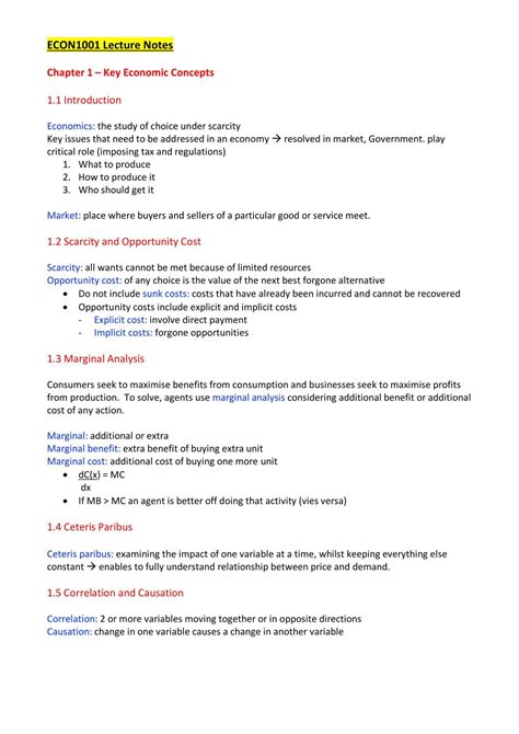 Econ1001 Introductory Microeconomics Notes Econ1001 Introductory