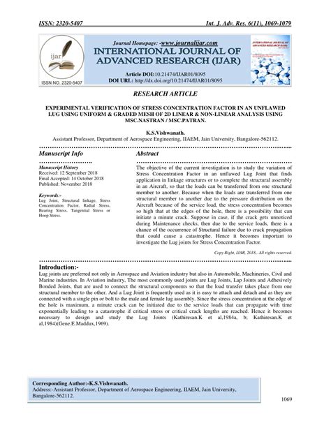 Pdf Experimental Verification Of Stress Concentration Factor In An