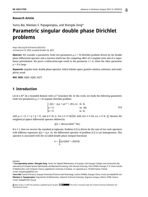 pdf parametric singular double phase dirichlet problems