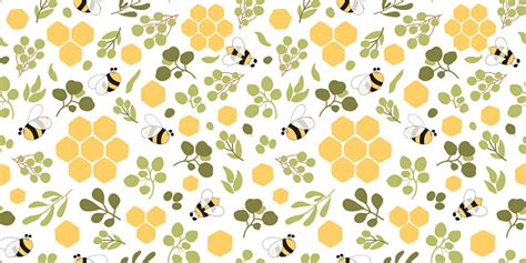 꽃 벌집 패턴 녹색 천연 꿀벌 꿀벌 패턴 꿀벌 이음새가 없는 패턴 귀여운 녹색 잎 가지 꿀벌 벌집 배경 유기농 꿀 템플릿 벡터 일러스트레이션 꽃벌 인쇄 벌에 대한 스톡 벡터