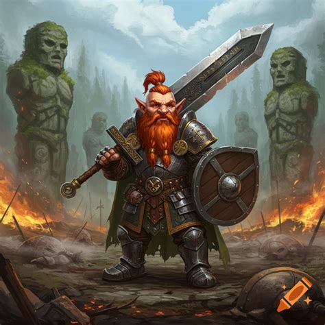 Muscular Fantasy Dwarf With A Red Mohawk And Braided Red Beard Wearing