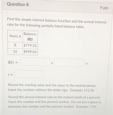 Solved Question Pts Find The Simple Interest Balance Chegg
