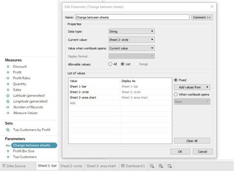 how to switch between different charts and graphs on a tableau