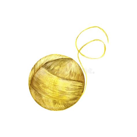 Watercolor Yellow Yarn Ball Illustration Skein Of Yarn Knitting Stock