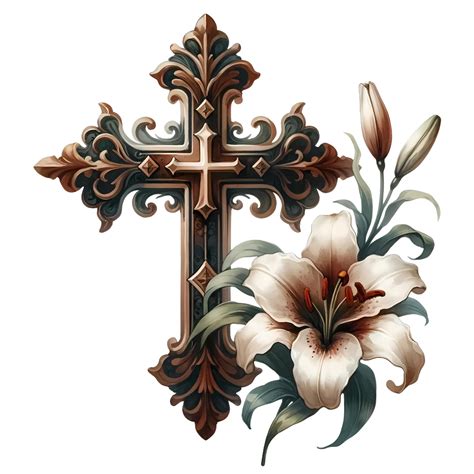 Ai Generated Cross With Lily Watercolor Clipart For Easter Png