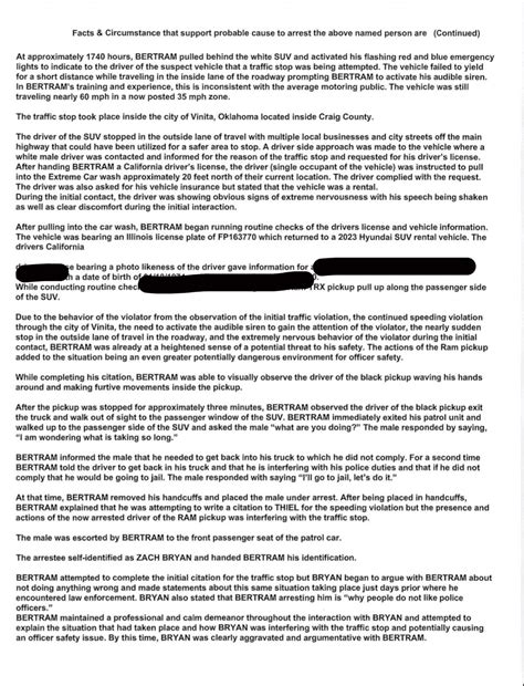 Breaking Pc Affidavit Released From Zach Bryan Arrest R Protectandserve