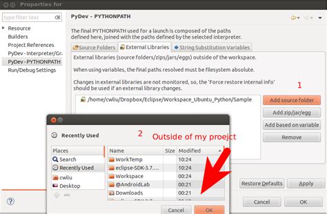 Pydev How To Define An External Source Folder In Pydevproject Stack Overflow