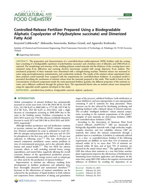 Pdf Controlled Release Fertilizer Prepared Using A Biodegradable