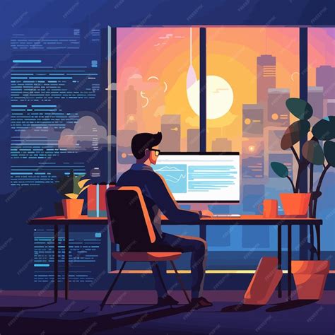 professional web banner template with programmer or coder sitting