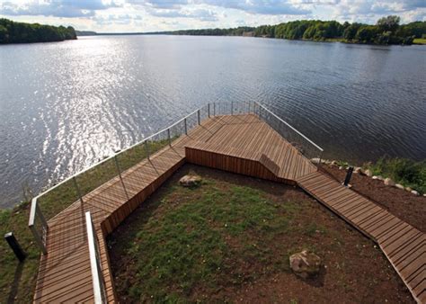 Wooden Viewing Platform Looks Out Over Latvias River Daugava