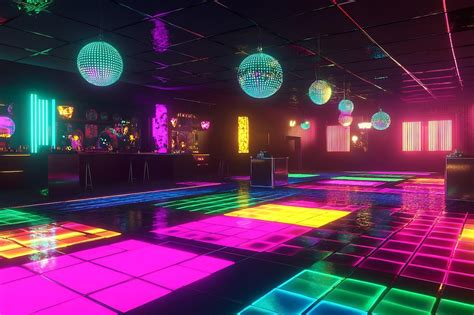 Vibrant 70s Disco Club With Led Dance Floor Premium Ai Generated Image