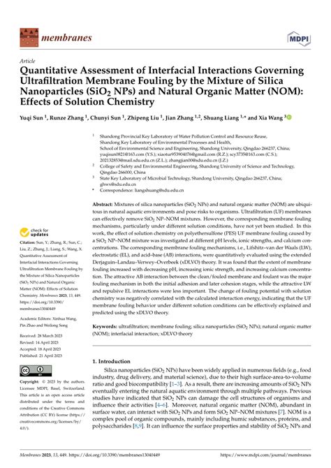Pdf Quantitative Assessment Of Interfacial Interactions Governing Ultrafiltration Membrane